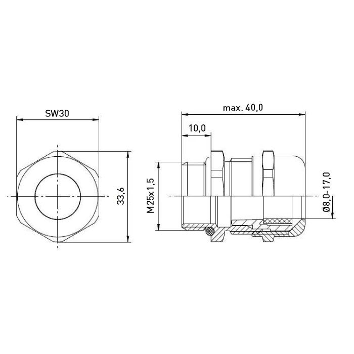 Cable Gland M25x1.5 clamping range ø9-17mm PA6.0 black | 014.23.250
